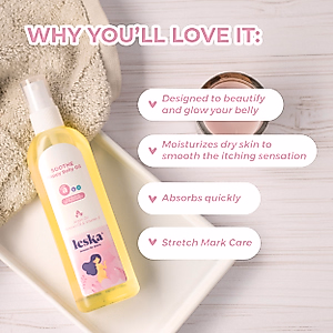 LESKA Maternity Stretch Mark Moisturizing Oil | STAGE A: SOOTHE Happy Belly Oil (Pregnancy Months 1-5) | Part of a Complete 3 Stage Pregnancy Skin Care System | New Mom Gifts (4.22oz)