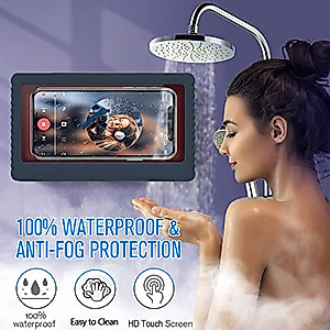 QeeHeng 2 Stickers Shower Phone Holder Waterproof Bathroom Mobile Phone Shell Anti-Fog Case for Shower,Kitchen Wall Mounted,6.8 Inch Support Touch Screen(Blue)