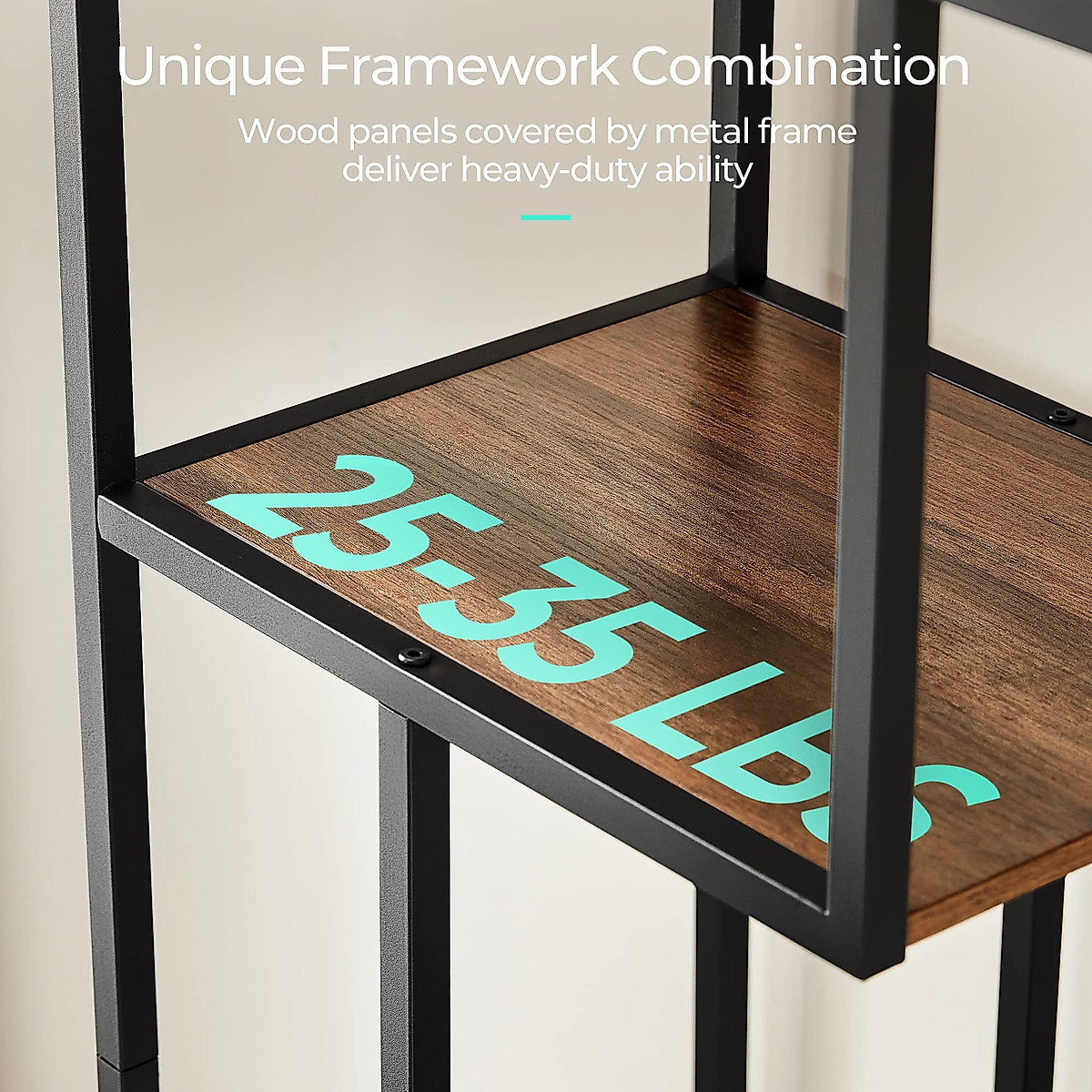 LINSY Home 5-Tier Bookshelf and Bookcase, 63" Tall Freestanding Bookcase, Storage Shelves for Library, Bedroom, Living Room, Home Office, White Oak