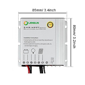 LensunSolar Waterproof 10A 12V Bluetooth MPPT Solar Charge Controller Regulator with Battery Alligator Clips and Standard Solar Connectors for Lithium-ion LiFePO4 AGM Gel Lead-Acid Vehicle Batteries