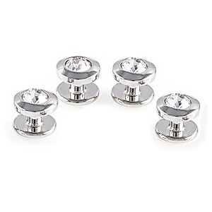 MRCUFF Round Crystal Elegant Tuxedo Cufflinks & Studs Set in a Presentation Gift Box & Polishing Cloth