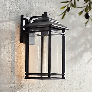 John Timberland North House Mission Traditional Outdoor Wall Light Fixture Matte Black Metal 19" Clear Glass Shade for Exterior House Porch Patio Outside Deck Garage Yard Front Door Garden Home
