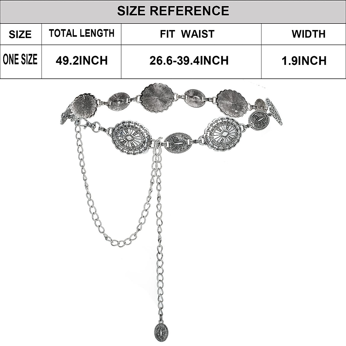 ILuvatar Waist chain women's metal chain dress with butterfly sweater chain Silver retro waist chain punk belt