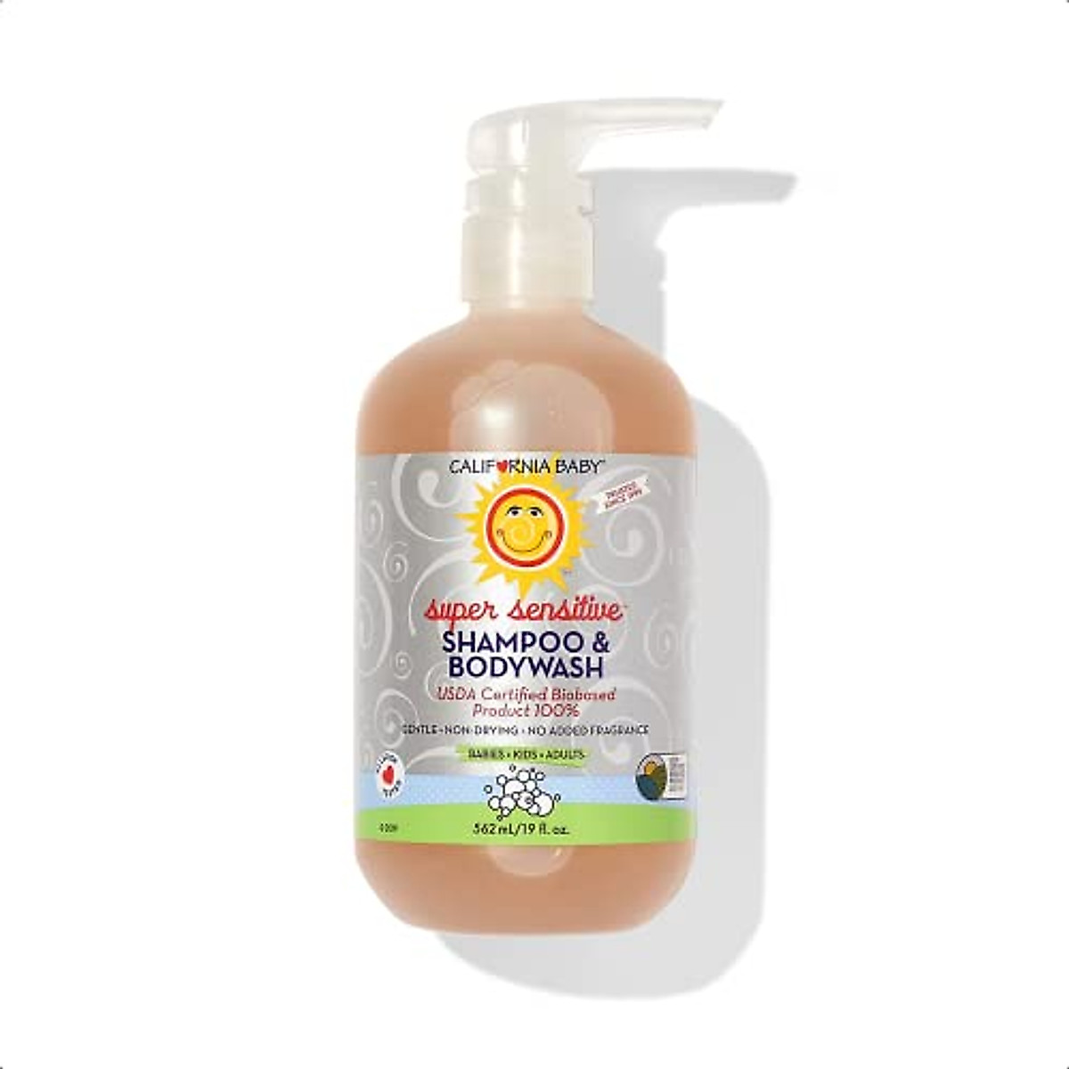 California Baby Super Sensitive Body Wash and Shampoo | For Newborns and Adults with Sensitive Skin | 100% Plant-Based (USDA Certified) | Allergy Friendly | Unscented Baby wash and Shampoo | 562 mL / 19 fl. oz.