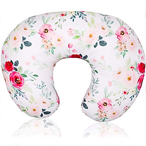 Floral Nursing Pillow Cover & Carseat Cover Set, Breastfeeding Pillow Slipcover & Car Seat Canopies for Baby Boys & Girls, Nursing Pillow Case & Stroller Covers for Newborn, Soft Fabric Fits Snug On I