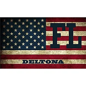 (x3) 2x3 inch Stickers | Reflective Deltona FL Florida Volusia County Vintage US Flag Sticker Graphic - Construction Toolbox, Hardhat, Lunchbox, Helmet, Mechanic, Luggage
