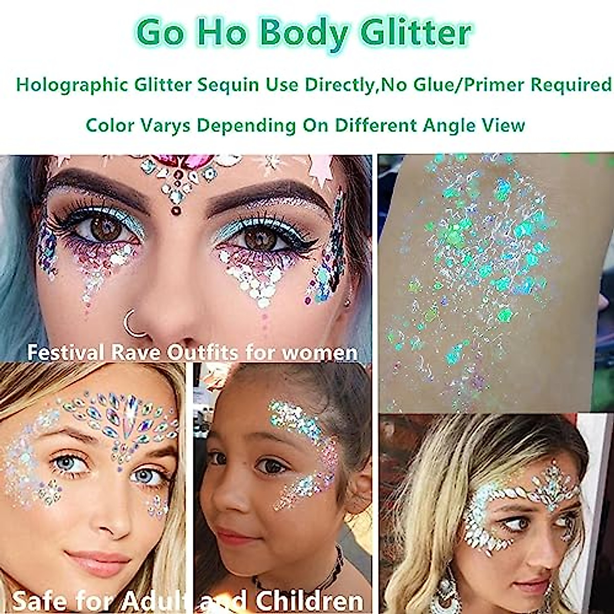 Go Ho White Face Body Glitter Gel,Singer Concerts Face Glitter Makeup,Holographic Long Lasting Chunky Sequins Glitters for Eye Lip Hair Nails,Festival Rave Accessories,006 Fairy White Glitter 52g