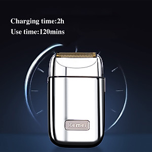 KEMEI Electric Razors for Men, Professional Cordless All Metal Electric Razor, Lithium Titanium Razors, USB Rechargeable Facial Beard Trimmer (TX1 Silver)