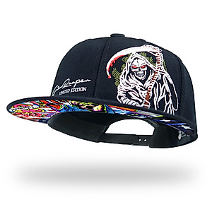 Love To Fashion Reaper Grim Religious Hats for Men Women Skull Black Flat Bill Snapback Baseball Caps,Medium-X-Large