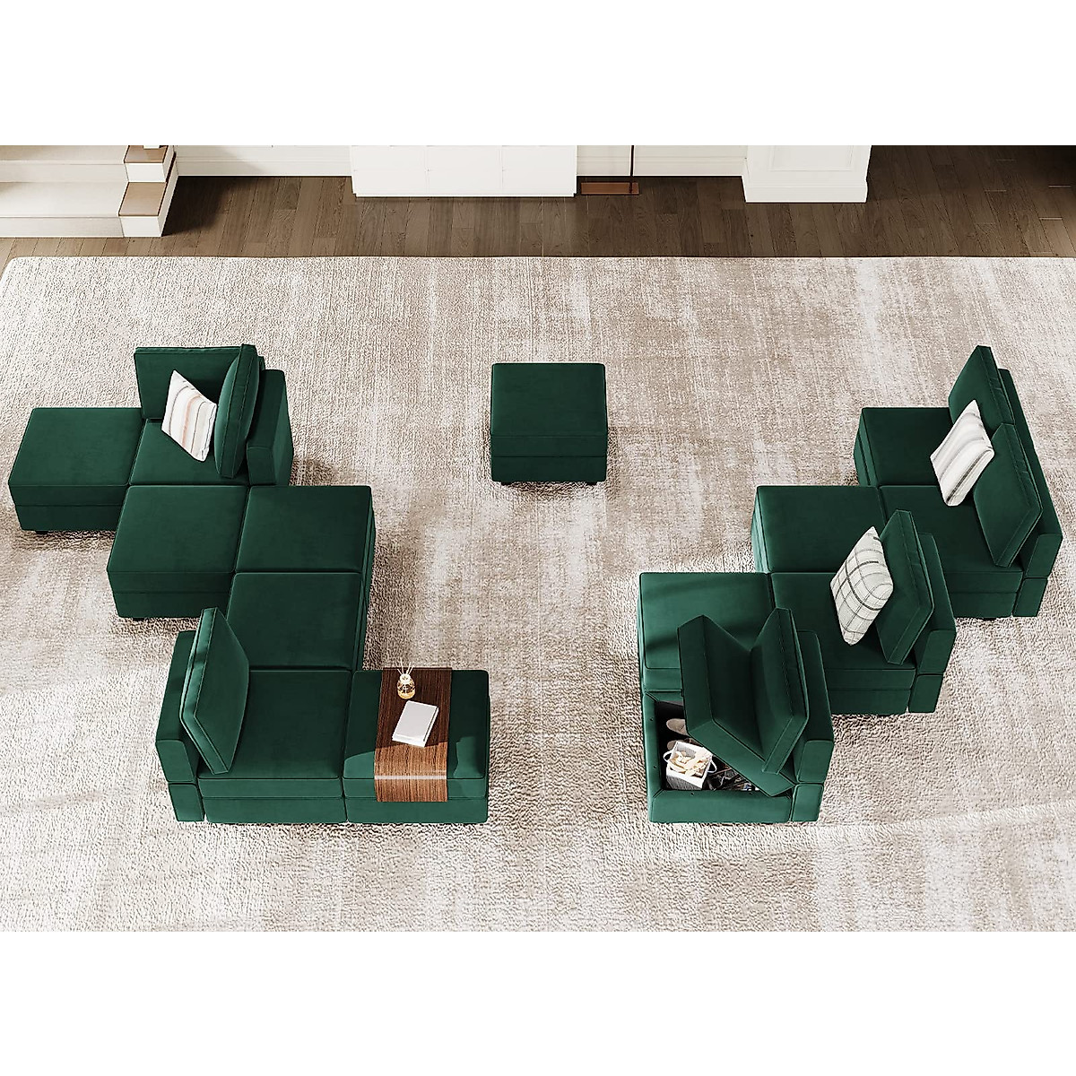 Belffin Modular Sectional Sofa with Ottomans Velvet Oversized U Shaped Sofa Couch with Storage Seats Sofa Set with Reversible Chaise Velvet Green…
