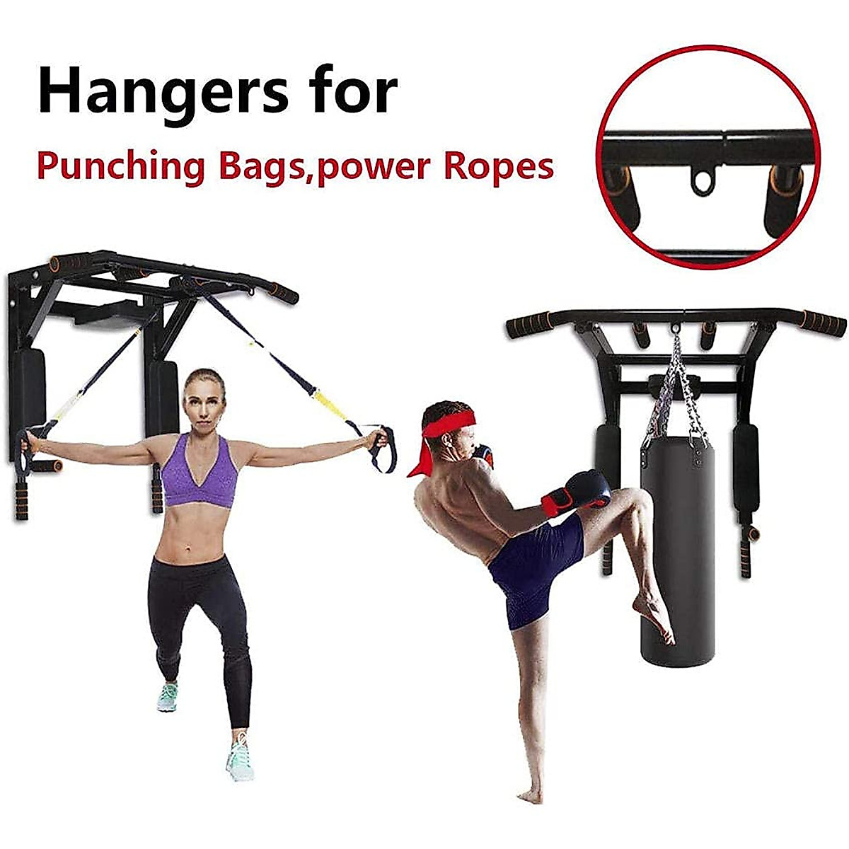 KDFJ Wall Mounted Pull Up Bar, Chin Up bar, Multifunctional Dip Station Indoor Home Gym Workout, Power Tower Set Training Equipment-Black