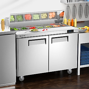 48’’ W Commercial Refrigerator 2 Door, Refrigerated Sandwich Salad Prep Table with 12 Pans Cutting Board, Mega Top/Stainless Steel/13 Cu.FT. Capacity/ETL NSF Approved