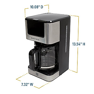 West Bend Drip Coffee Maker Brews Hot or Iced, Programmable with Brew Strength Selector Auto Shut-Off and 6 Functions Permanent Mesh Filter and Glass Carafe, 12-Cup, Metallic,Silver