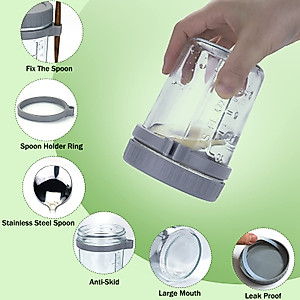 LEFIMOT Overnight Oats Containers with Lids, Spoons, 4 Pack Oats Jars 12 oz Reusable Large Capacity Airtight Oatmeal Container with Measurement Marks for Cereal Yogurt, Milk, Salads, Fruit(Grey)