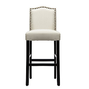 NOBPEINT Nail Head Studded Fabric Backed Bar Stools 29 inch Set of 2, Beige