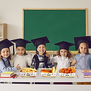 50 Pcs Graduation Snack Trays Disposable Food Holder Congrats Grad Paper Food Trays Wedding Popcorn Tray Birthday Party Supplies for Graduation Party Supplies Popcorn Decoration Platter (Black)