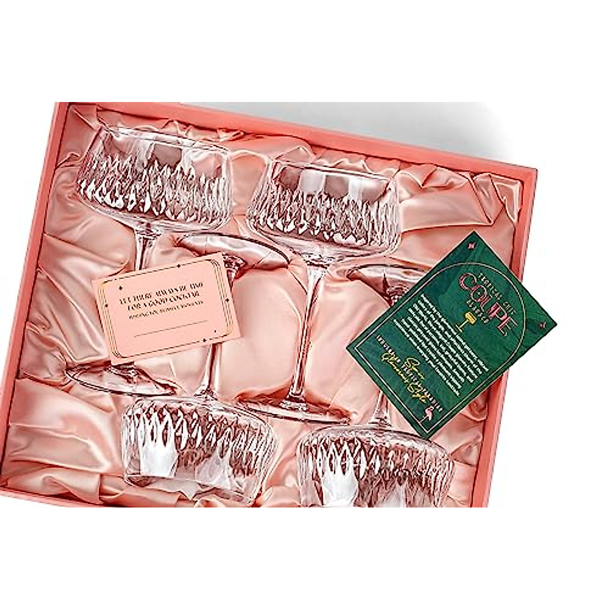 Vintage Flamingo Belle Coupe Glasses for Cocktails and Champagne | Tropical Chic Glassware Collection | Set of 4 | 12 oz Crystal Retro Style Stemmed Saucers for Elegant Bar Drinks