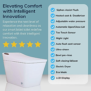 Trone Tahum Bidet Toilet Tankless Toilet with Heated Seat SyphonAssist Flush and Advanced Toe Touch Technology Smart Toilet for Bathroom
