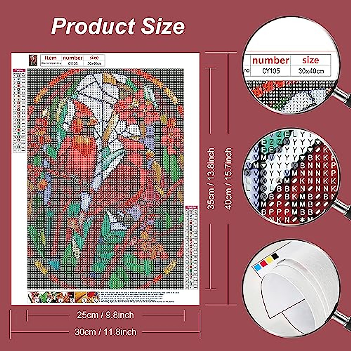 Stalente Diamond Painting Kits for Adults, Cardinal Round Full Drill Diamond Art Kits, 5D DIY Paint with Diamonds Crafts for Home Wall Decoration Gifts 12×16Inch Bird