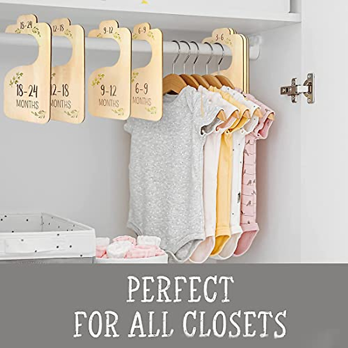 TOBETOPTOOLER 8 Pcs Baby Closet Dividers Nursery Baby Closet Hanger Organizer Wood Double Sided Baby Clothes Dividers from Newborn to 24 Months (Burlywood)