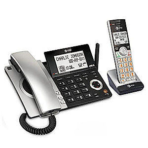 AT&T CL84107 DECT 6.0 Expandable Corded/Cordless Phone with Smart Call Blocker, Black/Silver with 1 Handset