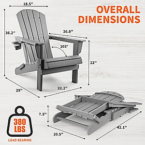 OLYMSOLD Folding Adirondack Chair Set of 2, Plastic Adirondack Chairs Wood Texture, Fire Pit Chairs for Outside, Weather Resistant Composite Adirondack Chair with Cup Holder