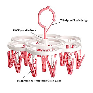 Okllen 6 Pack Laundry Drying Hanger with 16 Clips, Anti-Wind Clip and Drip Hanger Clothes Laundry Hangers, Plastic Hanging Drying Rack for Underwear, Bras, Socks, Baby Clothes, Towel, Scarf, 6 Colors