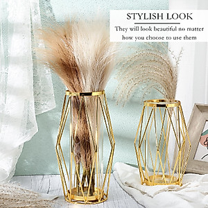 Lallisa 8 Pcs Gold Flower Vase Glass Vase Metal Geometric Vase Geometric Centerpiece with Glass Tall Geometric Candleholders for Candle Rose Table Wedding Living Room Decorations, 9.45 Inch, 7.87 Inch