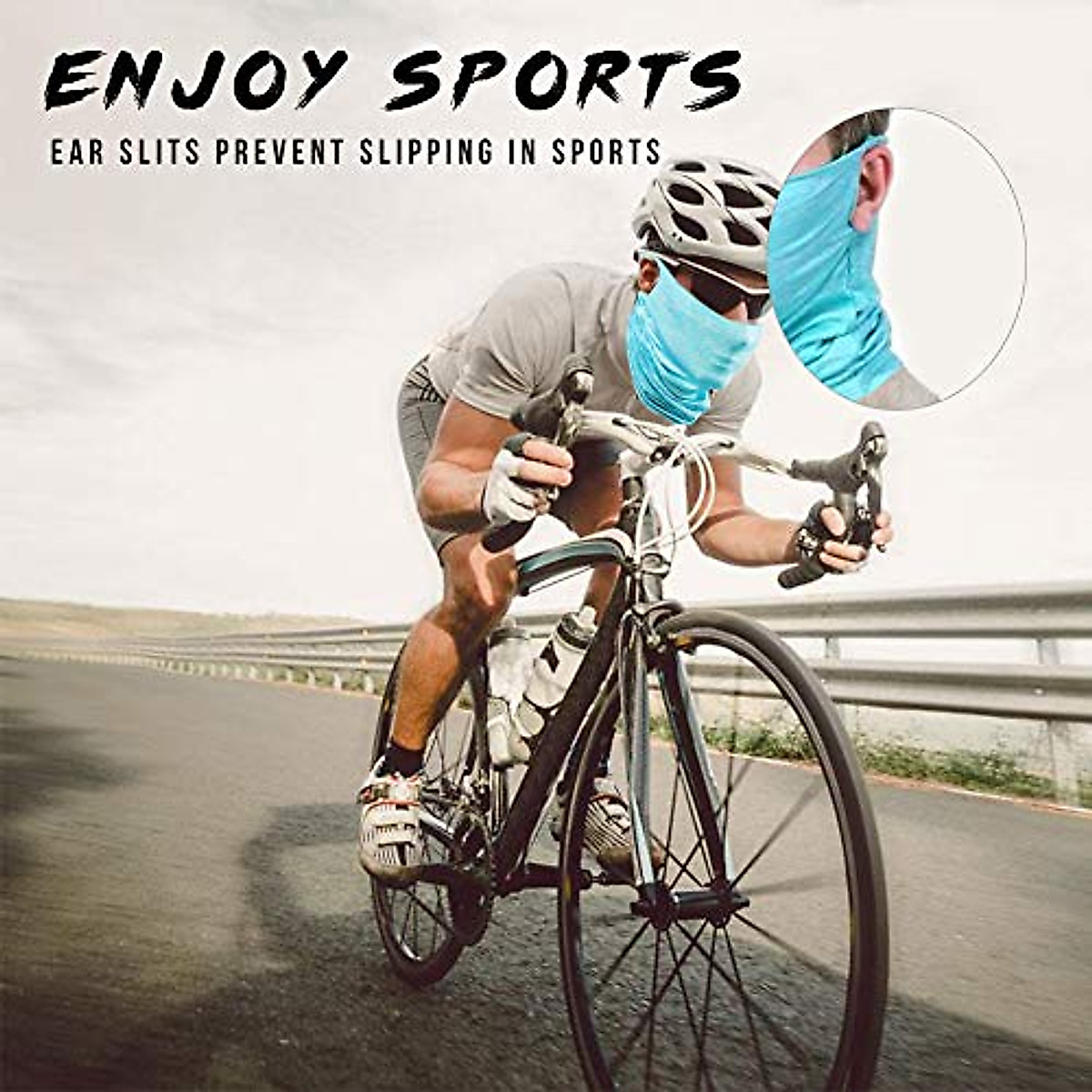 Megac Cooling Neck Gaiter Ear Loops - 2 Pack Dust UV Protection,Summer Cycling Fishing Face Mask (Light Blue&Black)