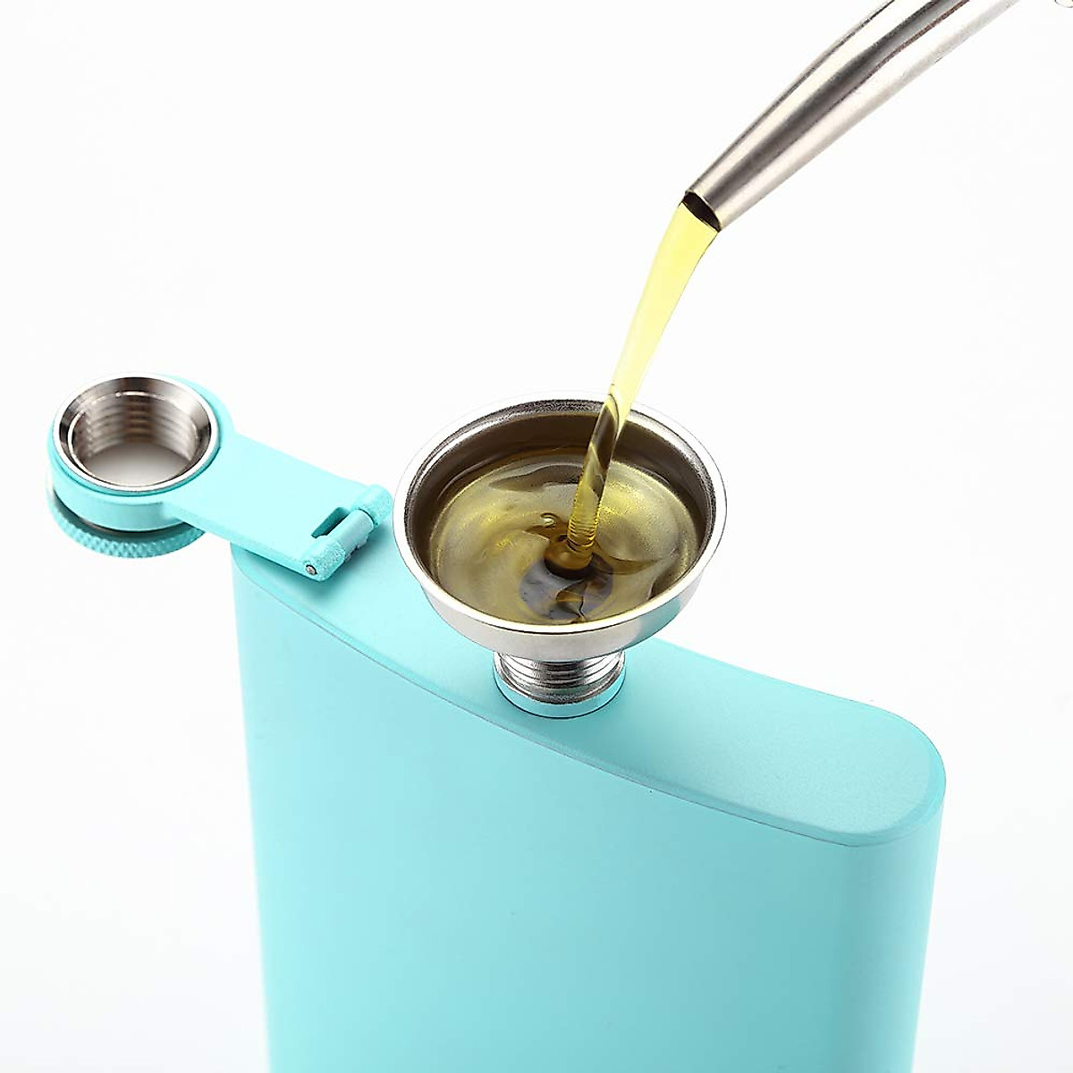 FYL Hip Flask for Liquor Matte Purple 8 Oz 18/8 Stainless Steel Leakproof with Funnel, Never-Lose Cap Flask