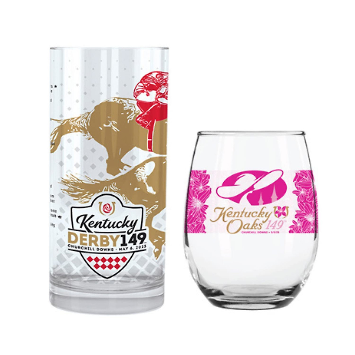 2023 Official 149th Kentucky Derby/Oaks Glass Set - 1 Mint Julep and 1 Wine Glass