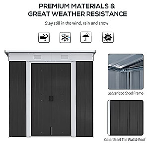 Outsunny 6' x 4' Steel Frame Backyard Garden Tool Storage Shed with 2 Air Vents and Dual Locking Doors, Black