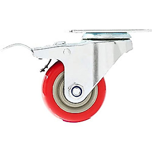 Online Best Service 4 Pack Caster Wheels Swivel Plate On Red Polyurethane Wheels (3 inch with Brake)