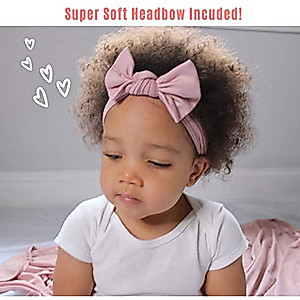 Baby Swaddle Blanket Set with Headband, Nursery Swaddling Receiving Wrap for Girls,13 Welcome Home Milestone Stickers Bundle with Bow, Newborn Photo Growth Mat, Infant Wrap 48"x48" Dusty Rose (Mauve)