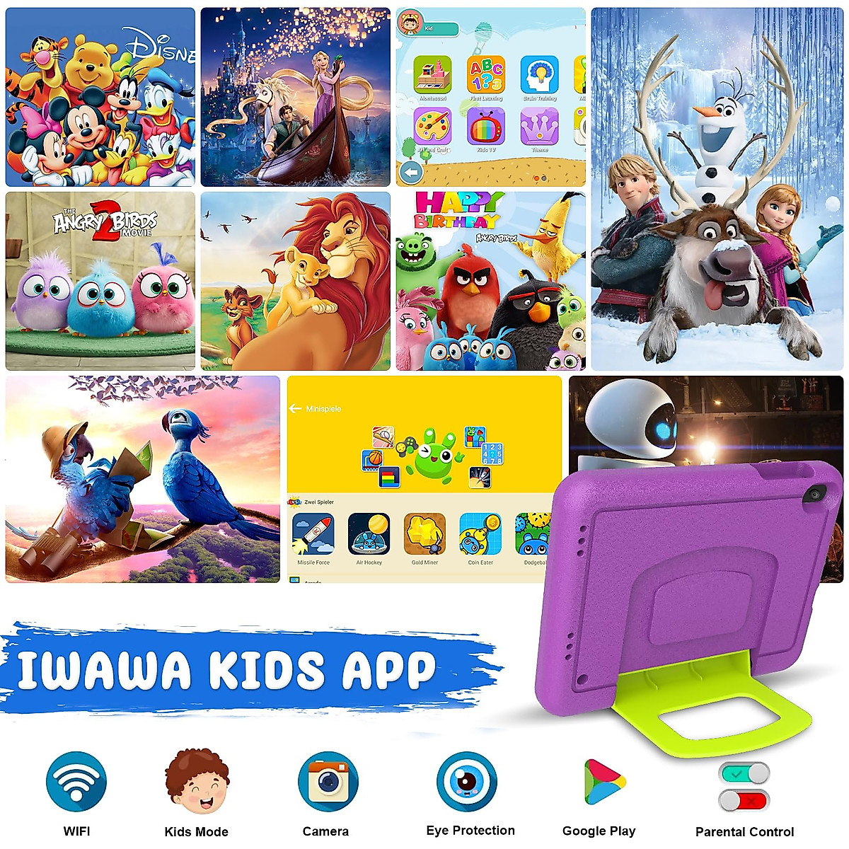 AOYODKG Tablet 9 inch, Android 12 Tablet, 14GB RAM 128GB ROM, 2.4G/5G WiFi Tablet with Shockproof Case, Parental Control, Bluetooth, Educational, Dual Camera, Games, Purple