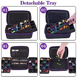 SIQUK Dice Storage Case Big Capacity DND Dice Case Dice Organizer Box with Handle and Double Removable Slotted Tray Dice Organizer Case for Dungeons & Dragons and Other RPG Table Game， Violet