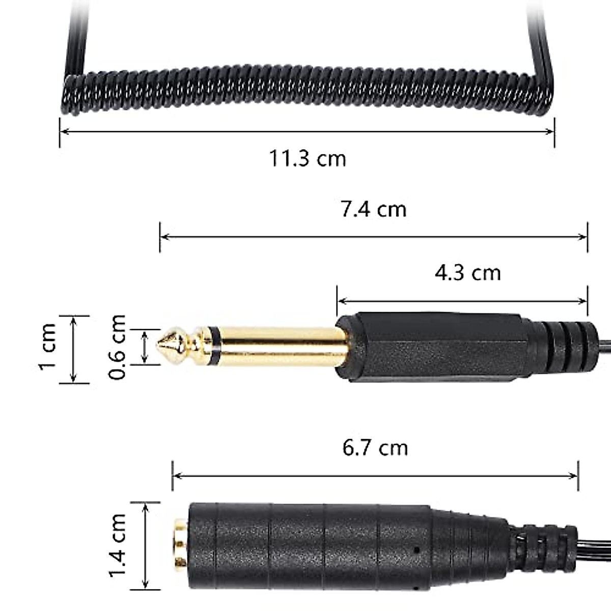 CERRXIAN 6.35mm Guitar Instrument Cable, Gold Plated 6.35mm 1/4 inch TS Mono Male to Female Audio Coiled Extension Cord for Electric Guitar, Bass, Amp, Mixing Desks(6.35m-6.35f)