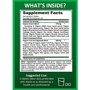 Potent Garden Organic Superfood Greens, Fruit and Veggies Supplement Rich in Vitamins & Antioxidants with Alfalfa, Beet Root & Tart Cherry to Boost Energy, Immunity & Gut Health, Greens Tablets 60 Ct