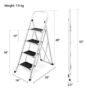 Delxo 4 Step Ladder Folding Step Stool, Heavy-Duty Sturdy Safety Tall Step Ladder Outdoor with Handrail Wide Pedal,White Lightweight Collapsible 4-Feet Step Stool Ladder for Adults Home Kitchen Indoor