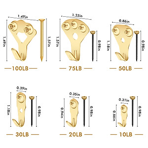 Picture Frame Hooks with Nails - ROBUST 60pcs Picture Hanging Kit, Frame Hangers with Hooks, Nails for Picture Frame, Canvas, Mirror, Art (N4)