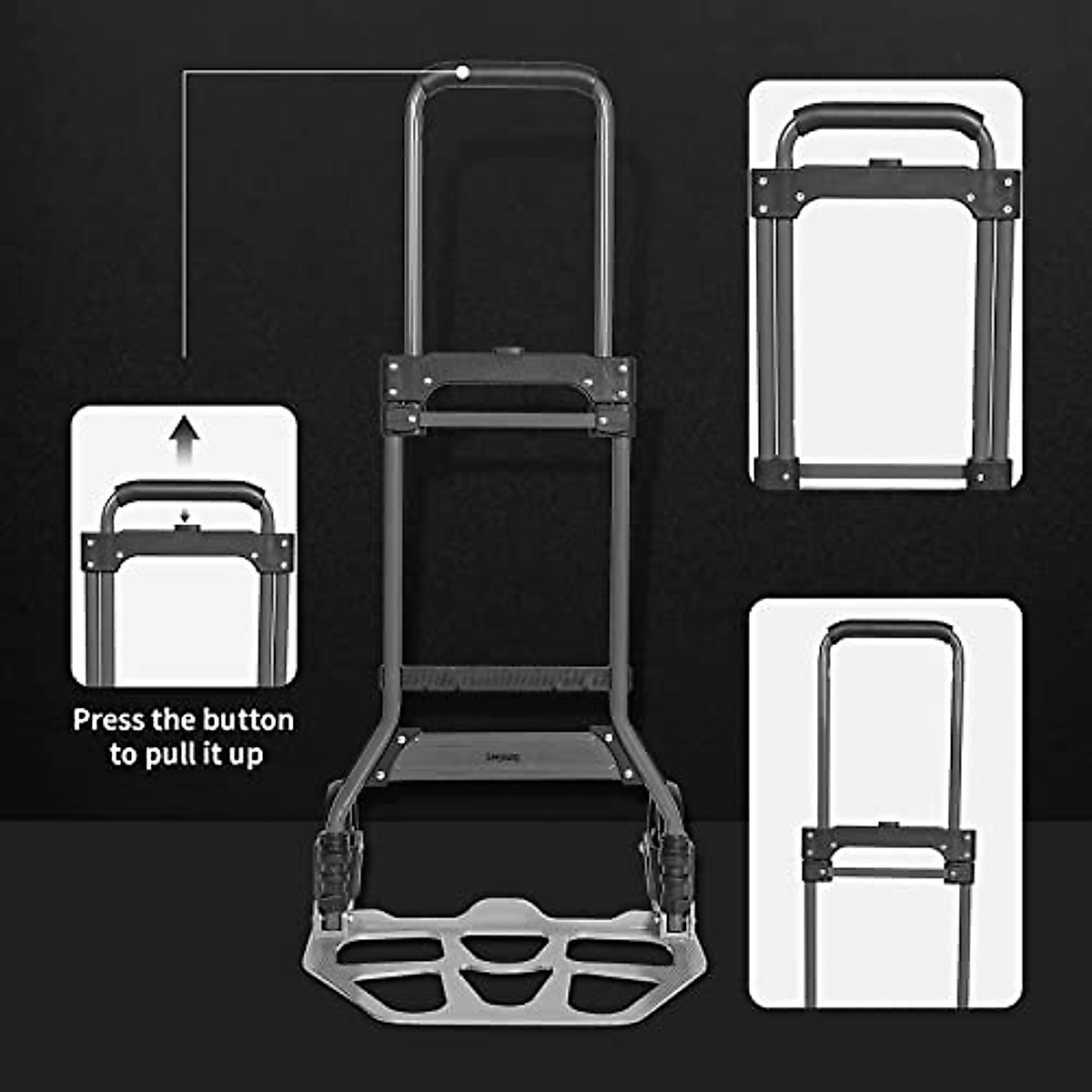 Leeyoung Folding Hand Truck and Dolly, 264 Lb Capacity Heavy-Duty Luggage Trolley Cart with Telescoping Handle and PP+EVA Wheels
