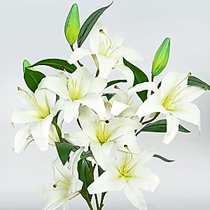 Shiny Flower 9 Heads Artificial Flower Bouquet Artificial Lily Flowers Fake Easter Tiger Lily Floral Arrangements Wedding Bouquets Home Office Garden Party Hotel Decoration 3 Pcs White 39.4 inch