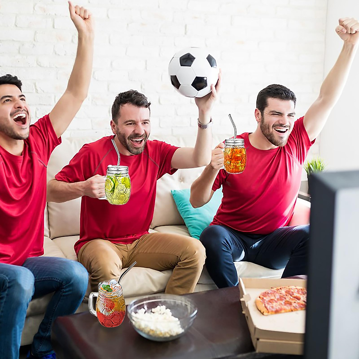 Hiceeden 8 Pack Glass Mason Jars with Lids and Straws, 16 Oz Mason Jar Drinking Glasses with Handle, Mason Mugs Cups with Honeycomb Pattern for Juice, Iced Coffee, Milk Tea, Smoothie, Cocktail