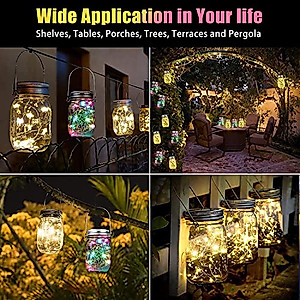 Solar Mason Jar Lights Lids, 12Pcs 30 LED Solar Fairy Lights for Mason Jars, Outdoor Mason Jar Lights Solar Powered with Hangers for Christmas Patio Yard Garden Wedding Decoration(Jars Not Included)