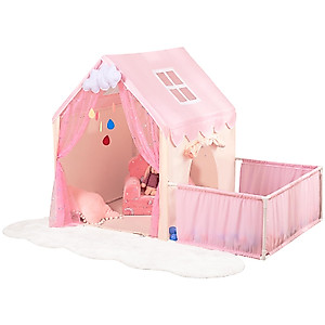 Large Indoor Play Tent for Kids Room - Playhouse with Windows for Boys & Girls, Imaginative Toddler Fort for Ages 2-6, Children's Decorative Hideaway (Pink)