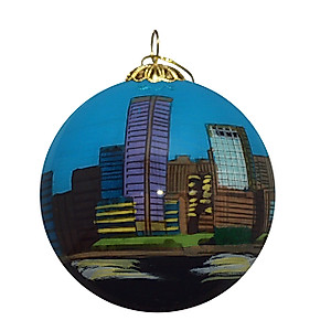 Blown Glass Christmas Ornament | Baltimore Skyline | Hand Painted Inside | Original Art | Includes Gift Box