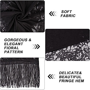Ladiery Women's Floral Lace Scarf Shawl with Tassels, Soft Mesh Fringe Wraps for Wedding Evening Party Dresses