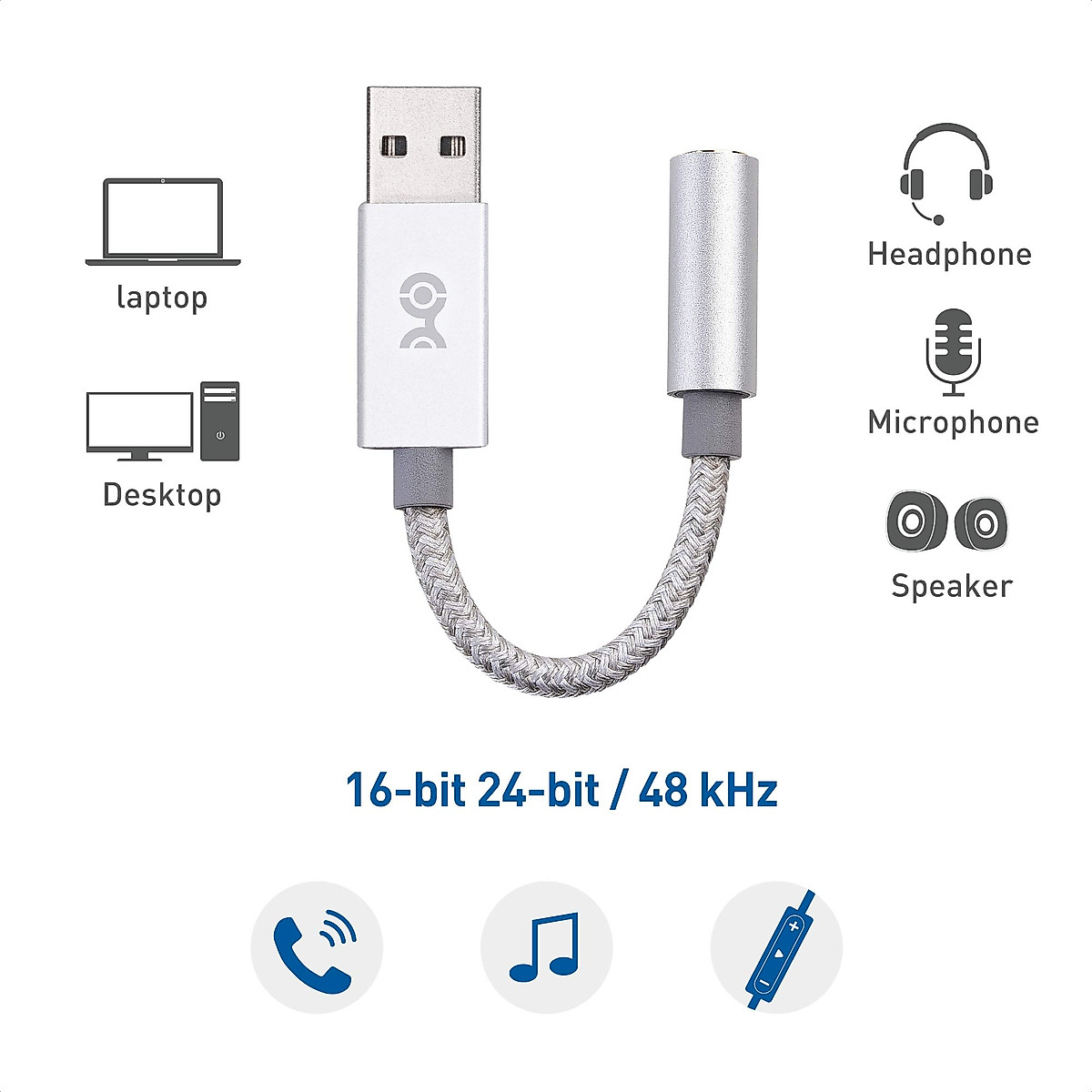 Cable Matters Premium Braided USB to 3.5mm Audio Adapter (USB Audio Adapter with Built in DAC Codec) for Windows and macOS