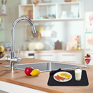 Hescred Silicone Dish Drying Mat, Eco-friendly, Easy Clean, Heat-resistant, Easy Storage, Reusable Silicone Dish Mat for Kitchen Counter with a Rack, Dish Washer Safe, Medium (16" x 12") Black