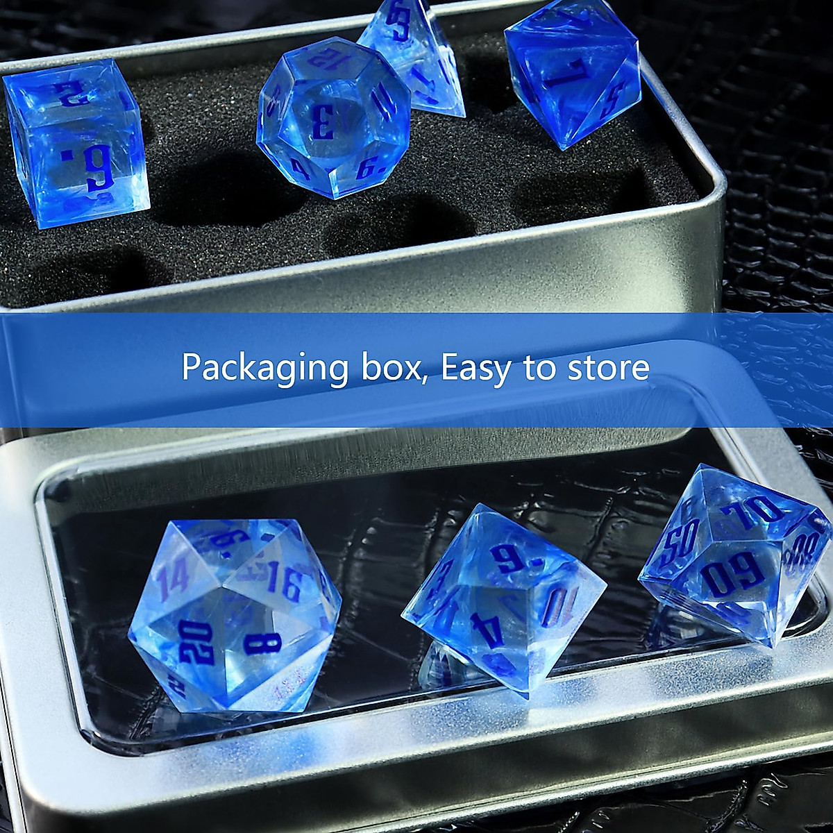 DND Liquid Dice Set Polyhedral Dice for Dungeons & Dragons (D&D) RPG Magic RPG Tabletop Dice Complete D4 D6 D8 D10 D12 D20 (Ice Sword)